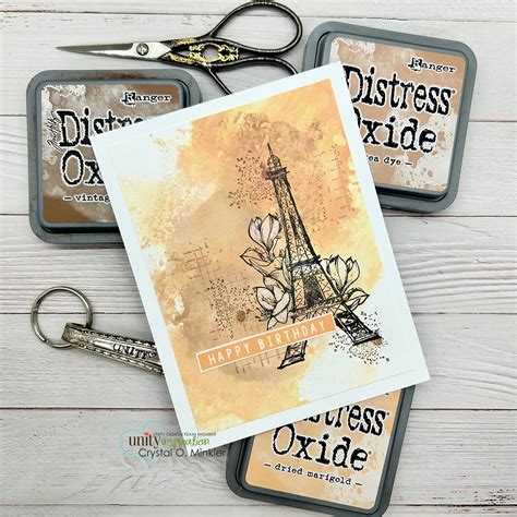 Crystal O Minkler Ink Smooshed Birthday Cards Eiffel Grunge Unity Stamp Co