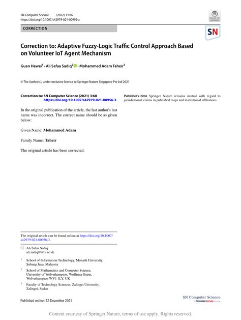 Correction To Adaptive Fuzzy Logic Traffic Control Approach Based On