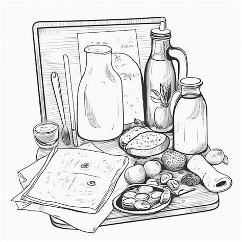 Premium AI Image A Black And White Drawing Of A Table With Various