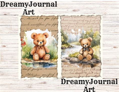 Watercolor Teddy Bear Printable Junk Journal Pages Cute Teddy Bear