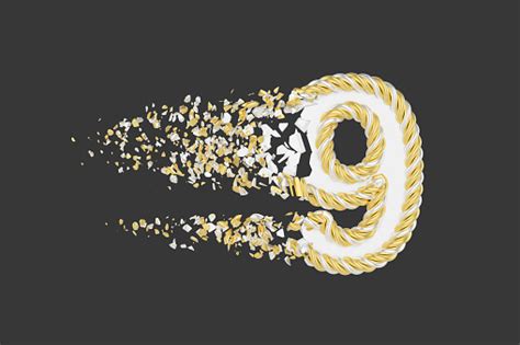 산 산 조각 수 9 3d 현실적인 래스터 그림 어두운 배경에 폭발 효과와 트위스트 번호 3차원 형태에 대한 스톡 사진 및 기타 이미지 3차원 형태 개념 금 금속