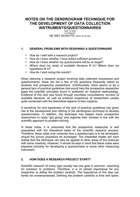 Pdf Notes On The Dendrogram Technique For The Development Of Data Collection Instruments