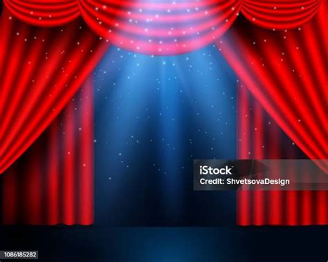 빨간 커튼 Partiers 극장 장면입니다 극장 무대 축제 및 축 하 배경입니다 빛나는 무대 조명 0명에 대한 스톡 벡터 아트 및 기타 이미지 Istock