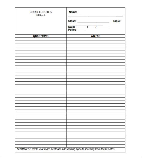 Cornell Notes Template Google Docs Sarseh