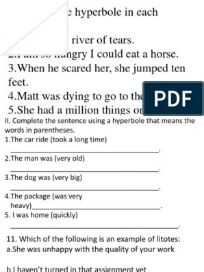 Seatwork Litotes And Hyperbole PDF Worksheets Library