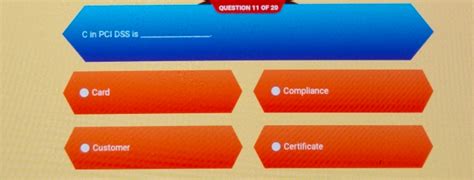 QUESTION 11 OF 20C In PCI DSS Is CardComplianceCustomerCertificat