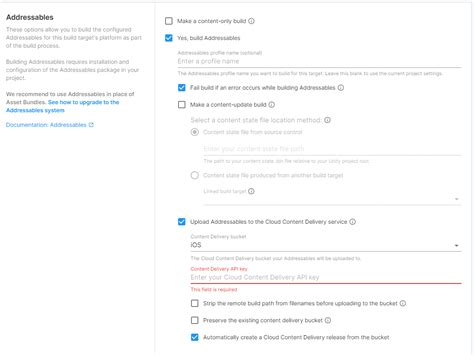Uploading Adressables To The Cloud Content Delivery Service Via Unity Cloud Build Unity