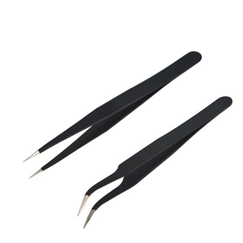Badu Bg 2бр Комплект черни извити прави пинсети от неръждаема стомана Антистатични прецизни