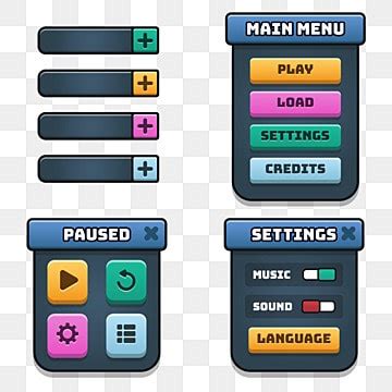 Interface Buttons Vector PNG Images Game Dark Interface And Colorful Buttons Set Gui Mobile