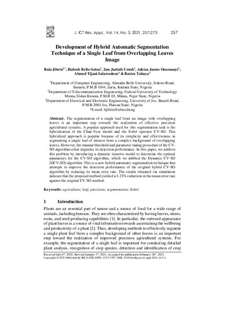 Pdf Development Of Hybrid Automatic Segmentation Technique Of A Single Leaf From Overlapping