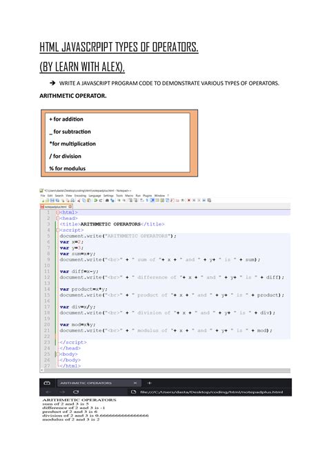 SOLUTION Html Javascript Types Of Operators Studypool