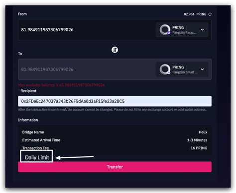 daily limit is missing on pangolin smart chain pangolin parachain