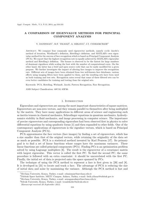 Pdf A Comparison Of Eigenvalue Methods For Principal Component Analysis