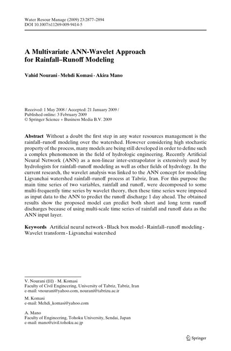Pdf A Multivariate Ann Wavelet Approach For Rainfallrunoff Modeling