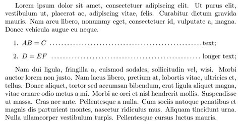 horizontal alignment left align text after dotfill tex latex