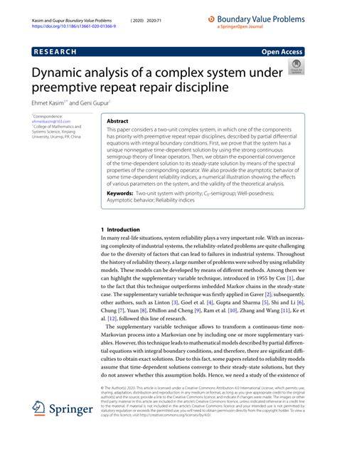 Pdf Dynamic Analysis Of A Complex System Under Preemptive Repeat Repair Discipline