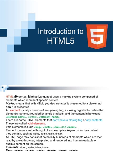 Introduction To Html5 Pdf Html Html Element