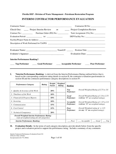 Contractor Evaluation Template
