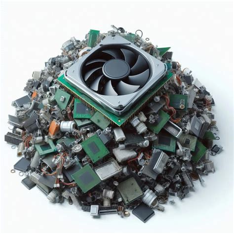 3d Model Of Processor Fan On Top Of A Pile Of Peripheral Junk Isolated On White Backround