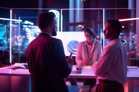 Business People Talking Or Planning Teamwork In Night Office Of