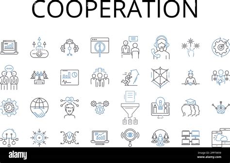 Cooperation Line Icons Collection Assistance Collaboration