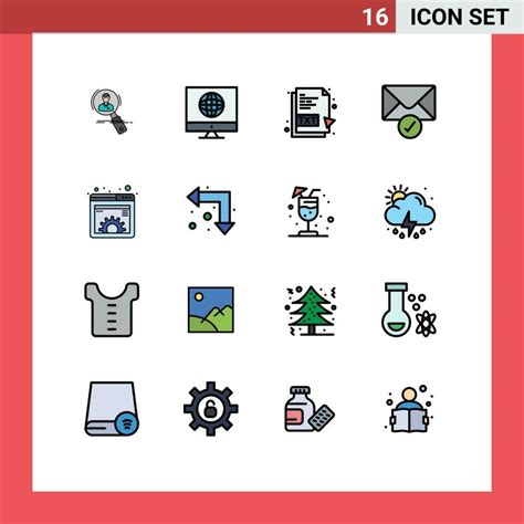 16 Flat Color Filled Line Concept For Websites Mobile And Apps Verification Mail Media File Txt