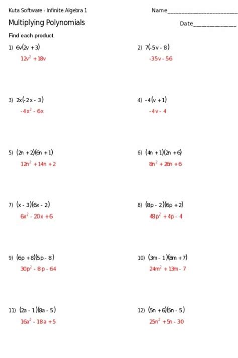 multiplying polynomials worksheet 1 answers multiplying polynomials