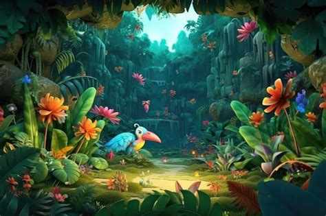 Premium Ai Image Jungle Colorful Cartoon Illustration Of A Forest