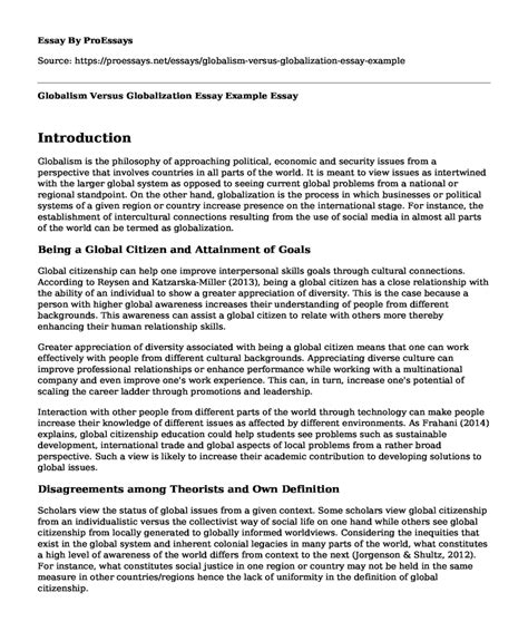 📗 Globalism Versus Globalization Essay Example Free Essay Term Paper Example