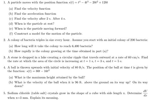 solved 1 a particle moves with the position function s t
