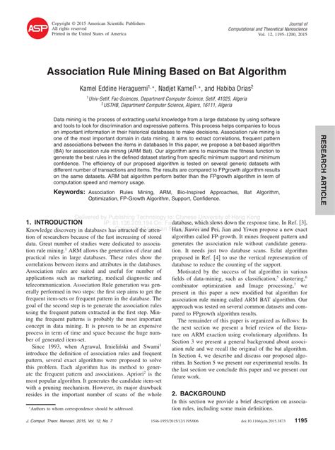 Pdf Association Rule Mining Based On Bat Algorithm