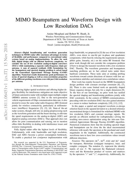 Mimo Beampattern And Waveform Design With Low Resolution Dacs Deepai