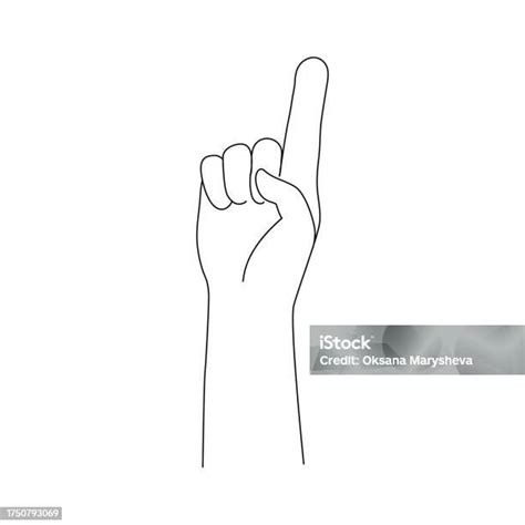 격리 한 손가락 위로 제스처를 손을 뻗습니다 벡터 그림 흑백입니다 손이 1 위를 보여줍니다 검은색에 대한 스톡 벡터 아트 및 기타 이미지 Istock