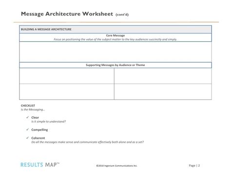 Message Architecture Worksheet Messages Worksheets Corporate Strategy