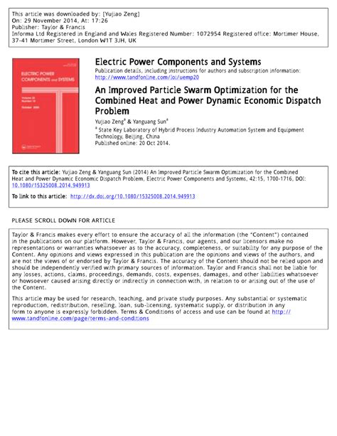 Pdf An Improved Particle Swarm Optimization For The Combined Heat And Power Dynamic Economic