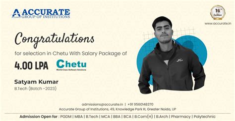 Satyam Kumar Placed In Chetu Accurate Group Of Institutions