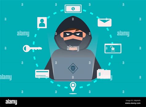 Hacker Or Cyber Criminal With Laptop Stealing User Personal Data Internet Phishing Concept