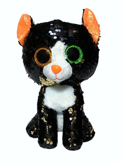 Ty Flippables Jinx Black Cat Halloween Sequin Plush Medium Size 9 In