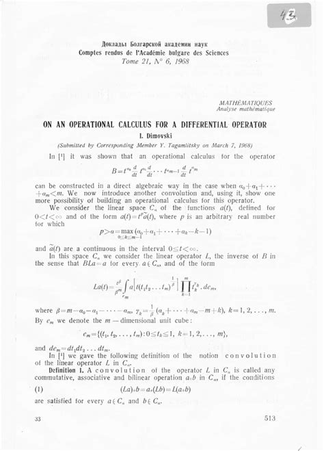 Pdf On An Operational Calculus For A Differential Operator