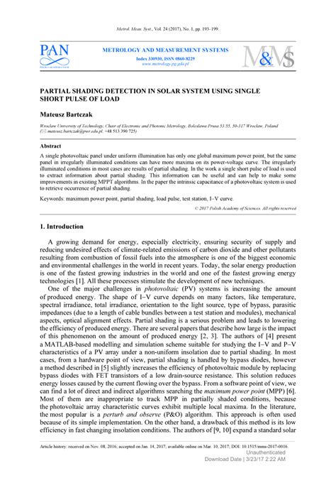 Pdf Partial Shading Detection In Solar System Using Single Short