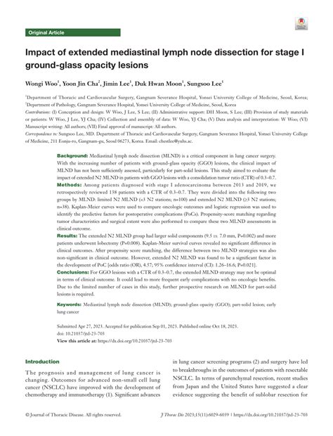 Pdf Impact Of Extended Mediastinal Lymph Node Dissection For Stage I Ground Glass Opacity Lesions