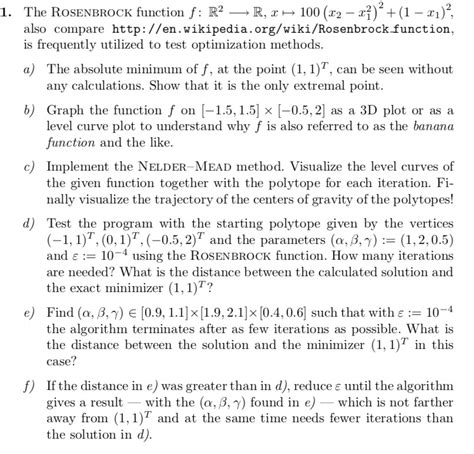 Solved The Rosenbrock Function F R2 Rightarrow R X
