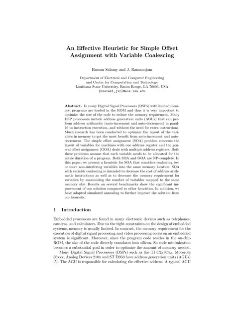 Pdf An Effective Heuristic For Simple Offset Assignment With Variable