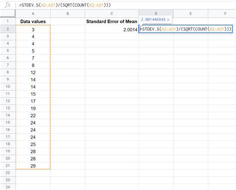 How To Calculate Standard Error Of The Mean In Google Sheets