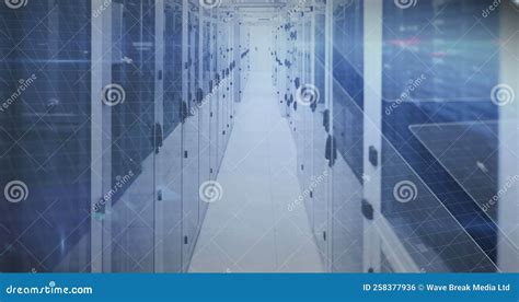 Image Of Processing Circle And Math Formulas Over Servers Stock