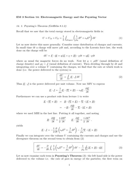 Electromagnetic Energy And Poynting Vector Lecture Notes