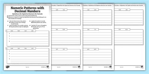 Numeric Patterns With Decimal Numbers Sepedi Teacher Made