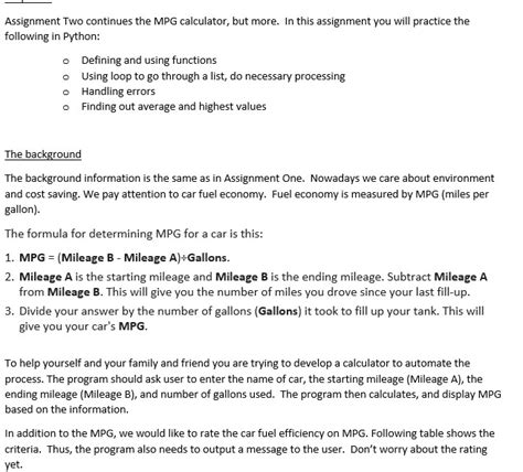 Solved Assignment Two Continues The Mpg Calculator But