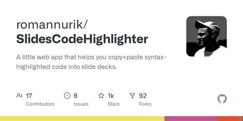 Github Romannurikslidescodehighlighter A Little Web App That Helps You Copypaste Syntax