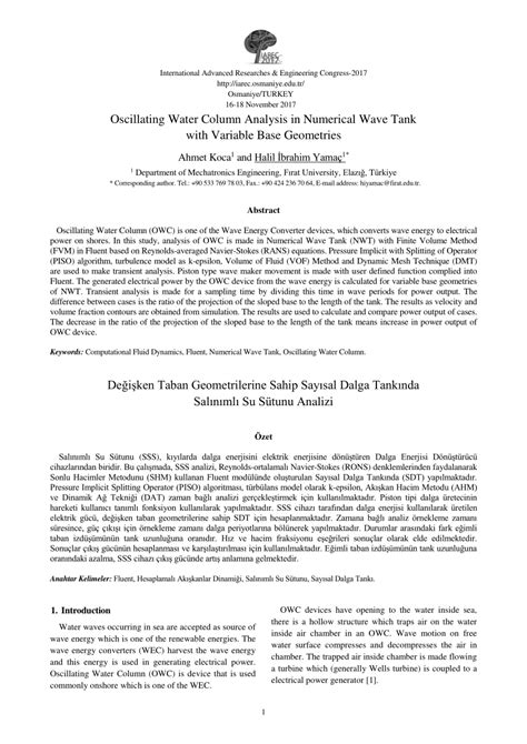 Pdf Oscillating Water Column Analysis In Numerical Wave Tank With Variable Base Geometries
